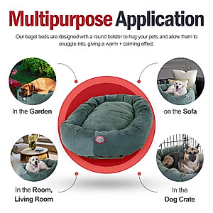 Majestic Pet 52 Inch Micro Velvet Calming Dog Bed Washable – Cozy Soft Round Dog Bed with Spine for Head Support - Fluffy Donut Dog Bed 52x35x11 (inch) – Round Pet Bed X- Large – Azure