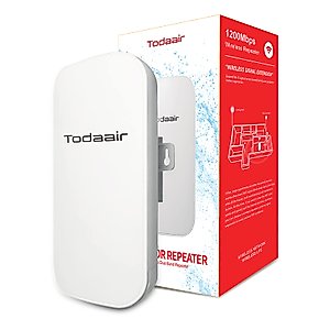 TODAAIR Outdoor WiFi Extender，WiFi Booster and Signal Amplifier，Internet Booster，Wireless Bridge，Up to 1200Mbps Dual Band WiFi Repeater ，Covers Up to Least 3440 Sq. ft and 30 Devices
