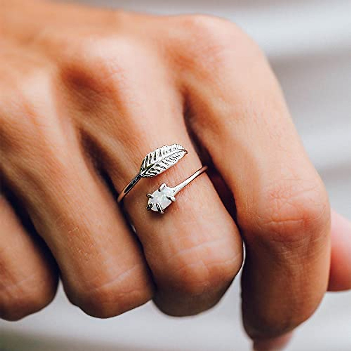 Pura Vida Silver Disney Pocahontas Feather Wrap Ring w/Opal Stone - Brass Base, Rhodium Plating - Size 7