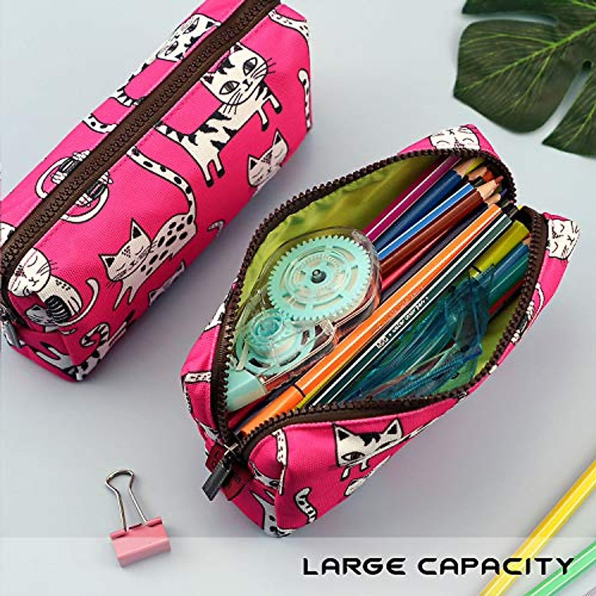 Pink Cat Pencil Case Makeup Bag Cat Lover Gift Crazy Cat Lady Toiletry Case Pouch Gifts for Teens Cosmetic Bag Kawaii Box Stationary Gadget Bag