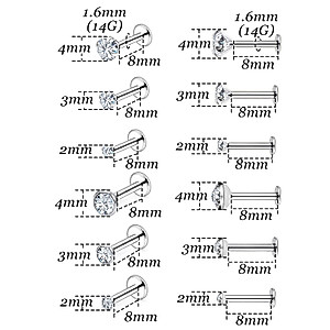 Vsnnsns 14G Lip Rings Stainless Steel Labret Jewelry Monroe Lip Rings Nail Cartilage Tragus Helix Earrings Studs Piercing Jewelry Medusa Piercing Jewelry for Women Men 14 Gauge Earrings 8mm Silver