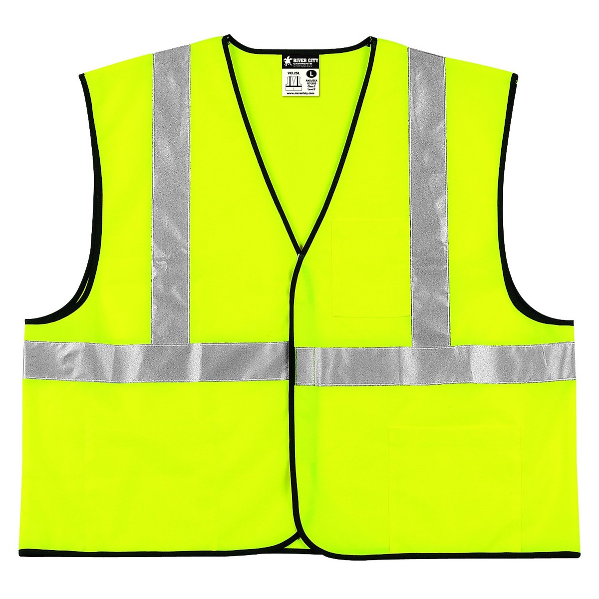 MCR Safety VCL2SLM 2" Silver Reflective Economy Class 2 Safety Vest with Hook and Loop Front and 3 Pockets, Medium, Lime