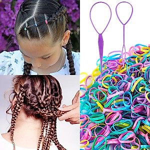 2000 PCS Mini Small Rubber Bands for Hair, Tiny Colorful Hair Elastics, Hair Rubber Bands for Girls Toddler Kids Baby, Premium Elastic Hair Ties with 2 PCS Topsy Tail Hair Tools, YLYL