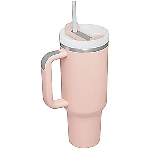 40 OZ Insulated tumbler with straw, Double Vacuum Stainless Steel Water Bottle for Home, Office or Car - Iced Coffee Cup Reusable,Thermos Travel Coffee Mug,Keep Hot/Cold for Hours (Pink)