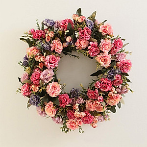 Yeenee Door Wreath, All Seasons Floral Wreath, for Front Door Living Room Wall Garden Wedding Festival Decor (Pink-Rose, 45cm)