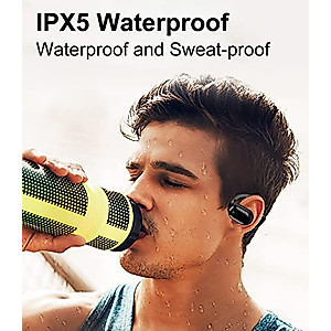 Open Ear Earbuds Bone Conduction Headphones Open Ear Headphones Wireless Bluetooth for Android iPhone, 36Hrs Playtime with Charging Case and LED Power Display Sweat Resistant for Outdoor Sports, Black