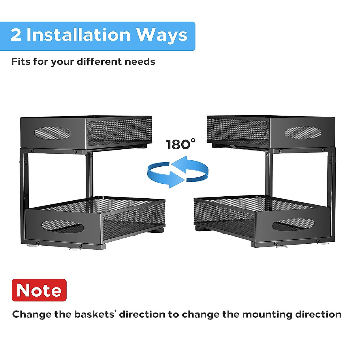 Under Sink Organizer, 2 Tier Pull out Cabinet Organizer Baskets with Mesh Sliding Drawers, Slide out Storage Shelf for Home, Kitchen, Bathroom, Pantry, Office Cabinet, Countertop(1 Pack)