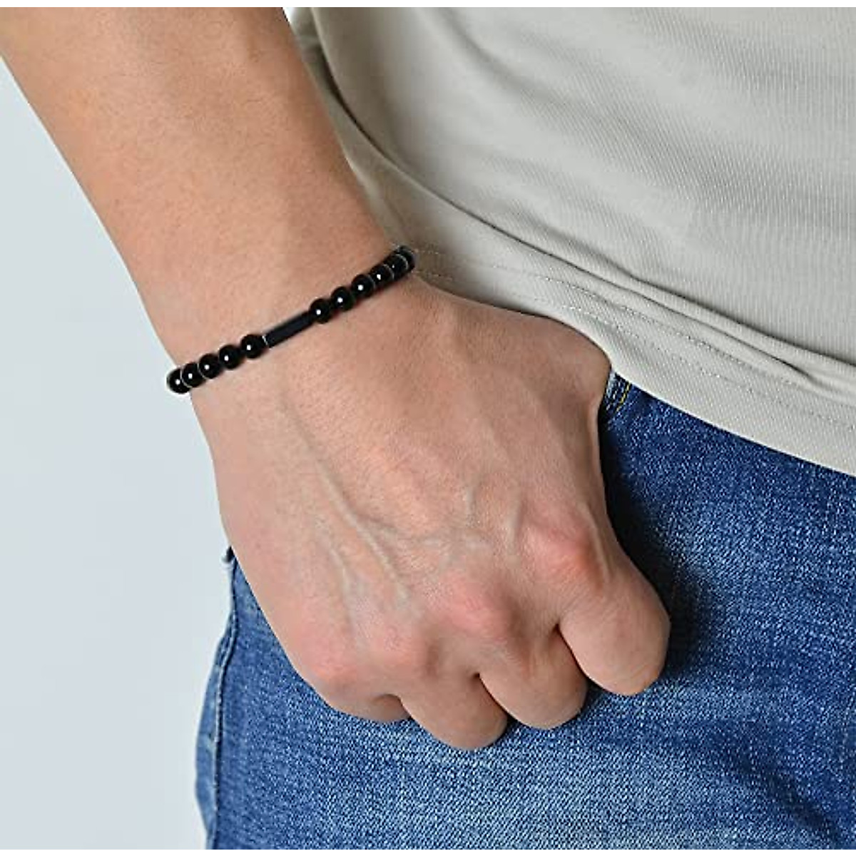 YJJelt Black Onyx Bead Bracelet 6mm Black Beaded Stone Bracelet for Men Women