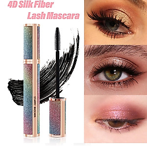 4D Silk Fiber Lash Mascara, Black Voluminous Fiber Thrive Mascara, Mascara Black Volume and Length, Longer Thicker Eyelashes, Waterproof & Long Lasting, No Smudge, No Clumping, No Flaking (1pcs)