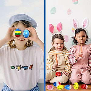 UPINLOOK 9 Pcs Wooden Easter Eggs Shakers Maracas for Baby Kids Classroom Prize Musical Instrument Early Learning Toys Easter Basket Stuffers Fillers