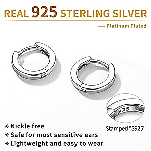 ChicSilver 925 Sterling Silver Small Hoop Earrings for Women White Gold Plated Silver Huggie Hoop Earrings Tiny Hypoallergenic Lightweight Cartilage Earring - 8MM