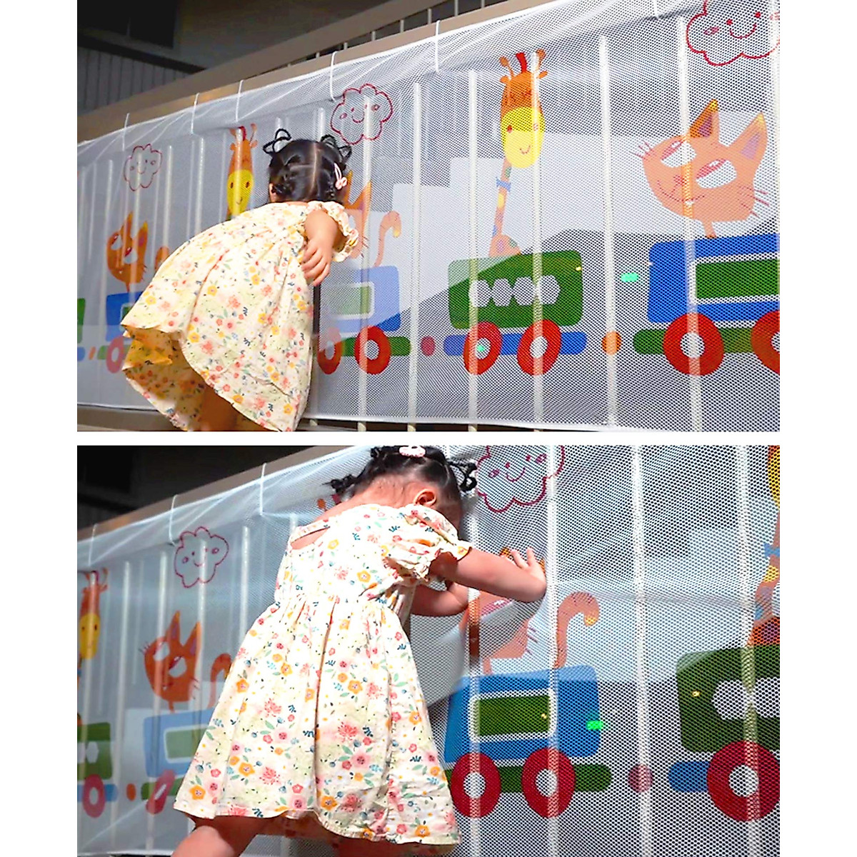 Child Safety Rail Net for Balcony, Patios, Railing and Stairs. Security Guards for Kids/Pet/Toy Both Indoors and Outdoors. 10ft x2.5ft, Sturdy Mesh Fabric Material. (Multicolored)