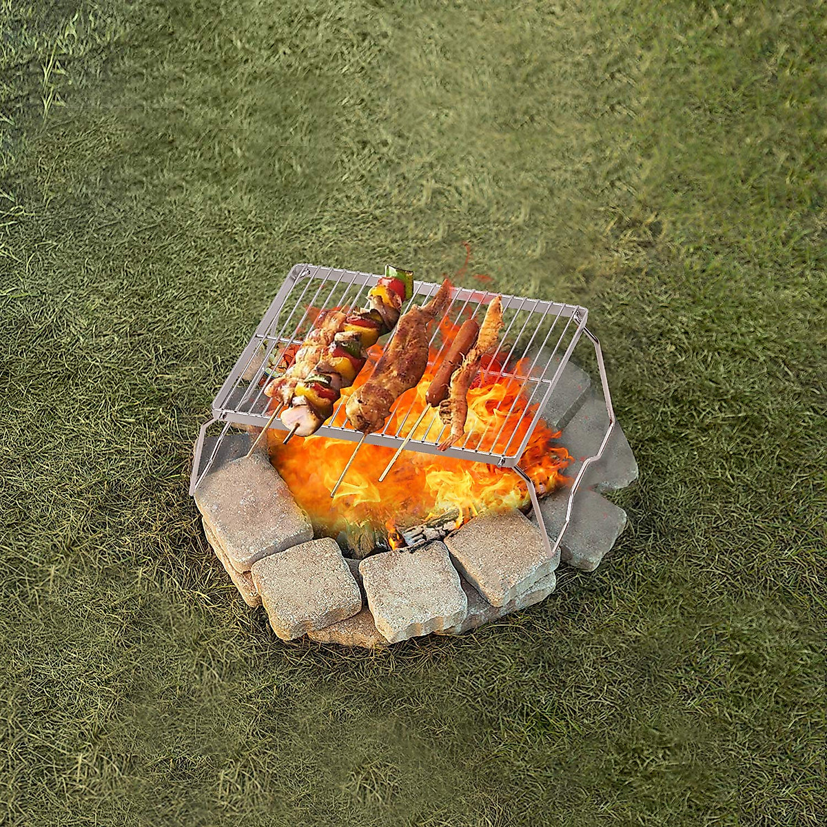 REDCAMP 13.6" Small Folding Campfire Grill, 304 Stainless Steel Firepit Grill Grate, Heavy Duty Portable Camping Grill with Carrying Bag for Outdoor Cooking Backpacking Hiking Picnics BBQ