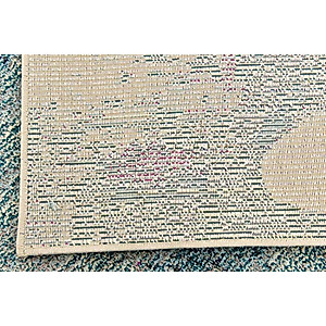 Unique Loom Positano Collection Coastal Modern Coral Lobster Shells Light Blue Area Rug (5' x 8')