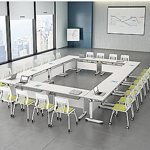 Folding Conference Table, Flip Top Mobile Training Table with Modesty,Storage Layer and Lockable Wheels,Wood Tabletop, Metal Frame (Color : A, Size : 120 * 60 * 75cm)