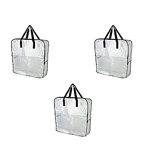 Extra Large Clear Storage Bag with Zippers for Clothing Recycling Bags Moisture Protection Bag Bedroom Closet Heavy-Duty Storage Tote 3 Pcs
