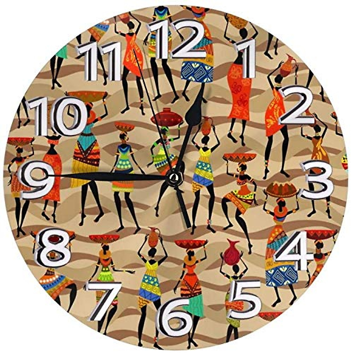 BUSHUO African American Ethnic Women Wall Clock Waterproof Decorative Clocks Lightweight Clock with Roman Numeral Hands Durable Round Wall Clock for Living Room Classroom Patio Bedroom