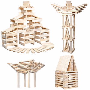 NiToy Wooden Building Blocks 100PCS Montessori STEM Toy for Kids, Solid Natural Pine Wood, Creative Shapes for 3D Space Stacking Games and Sensory Play, Educational Preschool Learning for Boys & Girls