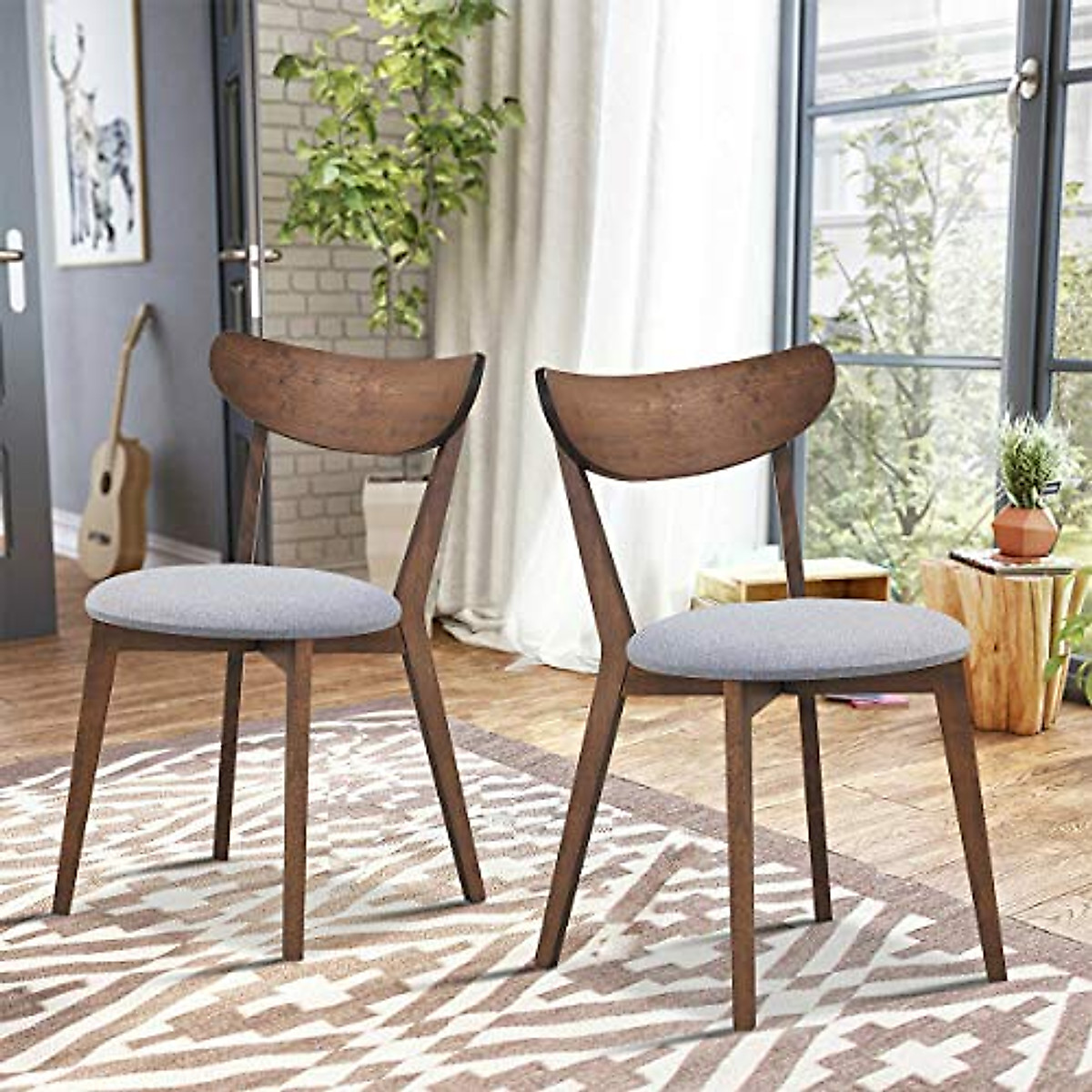 COSTWAY Set of 2 Dining Chairs, Mid-Century Dining Side Chairs with Curved Back and Cushioned Seat, Rubber Wood Legs Chairs with Sturdy Construction, Comfort Chairs for Living Room, Bedroom, Kitchen