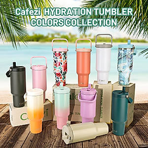 Cafezi 40 oz Tumbler with Lid and Straw, Stainless Steel Vacuum Insulated Tumblers with Flip Straw and Top Handle, Reusable Insulated Water Bottle for Home, Office, Leakproof, Fit in Cup Holder