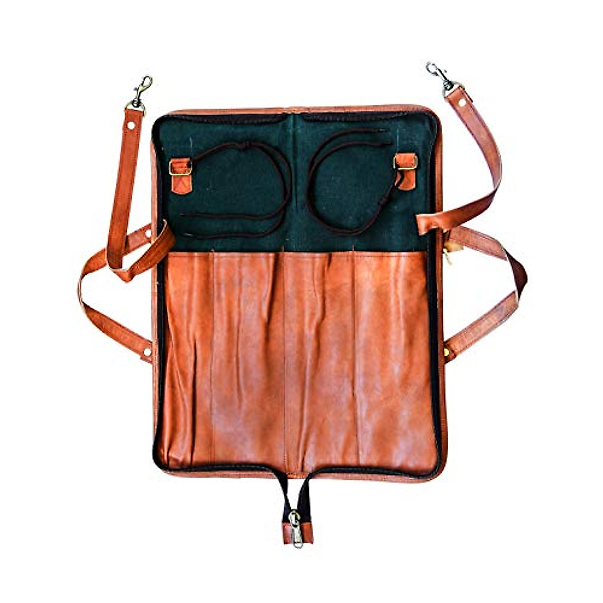 WerKens Leather Drumstick Bag Floor Tom Hooks Holds 8-10 Pairs Drum Sticks Mallets Brushes Percussion Drum Stick Bag Easy Carry Handles (Brown) – DSB002