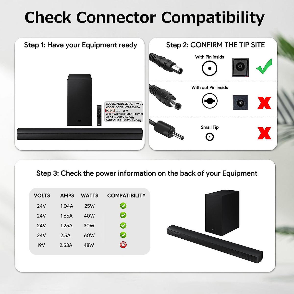HKY 24V AC Adapter Compatible with Samsung HW-J355 HW-H450 Donga HW-450 HW-M550 HW-H750 HW-K550 HW-K551 HW-J8500 HW-J7500 HW-J7501 HW-K450 HW-H570 HW-K650 HW-J8500R Soundbar Power Supply Cord Charger
