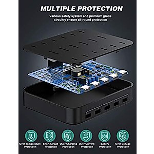 Charging Station for Multiple Devices, 5 in 1 Multi USB Charger Station with iWatch & Airpod Stand and 8 Mixed Short Cables, 50W Charging Dock Compatible with iPhone, iPad, Cell Phone, Tablets