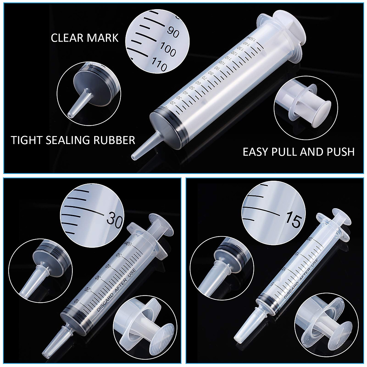 Nuanchu 8 Pieces Large Plastic Syringe Set, Animals Syringes Liquid Measuring Syringe Tools for Dispensing, Animals Feeding, Watering and Multiple Uses (20ml, 60ml,150ml)