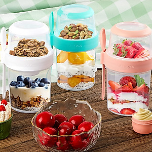 Nuenen 3 Pack 29 oz Cereal Cups Breakfast Cereal and Milk Container Portable Take and Go Cup Reusable Overnight Oats Container 2 Tier Oats Jars with Lid Fork Leak Proof Yogurt Oatmeal Salad Cup