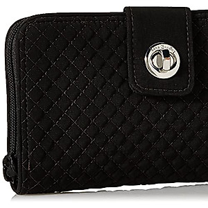Vera Bradley Women's Microfiber Turnlock Wallet With RFID Protection, True Black, One Size