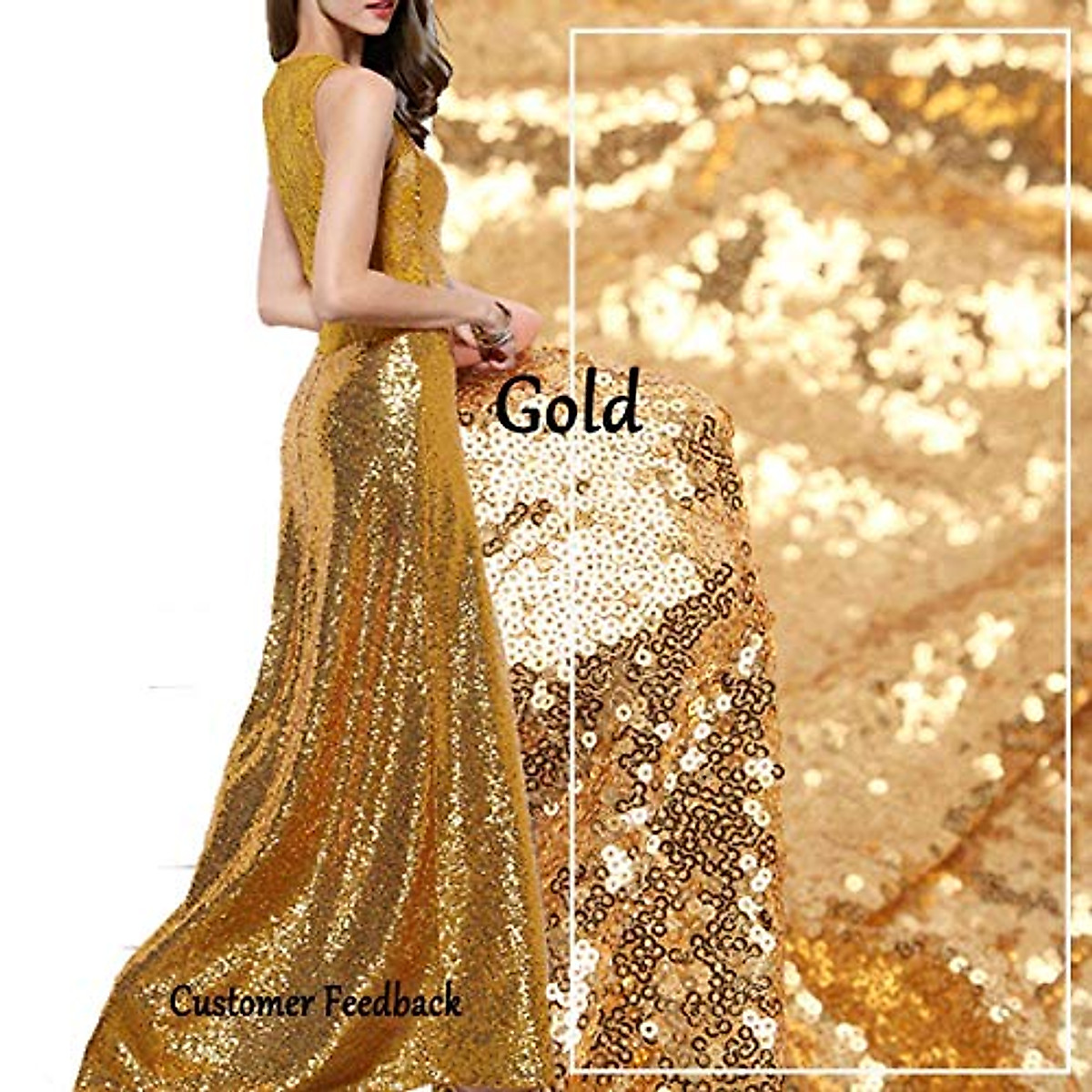 LQIAO Shimmer Gold Sequin Fabric by The Yard Two Way Stretch Spandex Embroidered Mesh African Lace Sequin Fabric for Dress Sewing