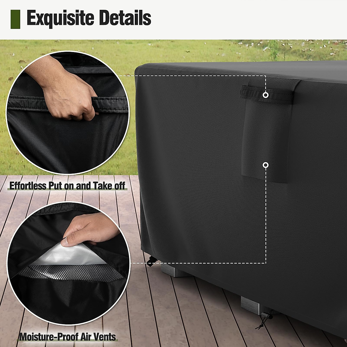 MR. COVER Patio Furniture Covers Waterproof, Outdoor Furniture Cover Fits up to 124L x 63W x 28H Inches, Rectangular Table and Chair Set Covers Rip-resistant Material with Windproof Buckles