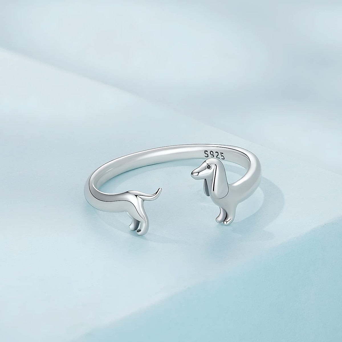 MUNDELL 925 Sterling Silver Cute Dachshund Open Rings Puppy Dog Adjustable Rings for Women Animal Stacking Rings Statement Rings Fine Jewelry