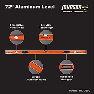 Johnson Level & Tool 1717-7200 Heavy Duty Aluminum Box Level, 72", Orange, 1 Level