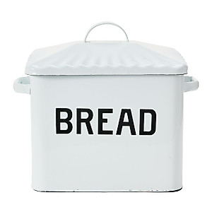 Creative Co-Op Farmhouse Enameled Metal Bread Box with "Bread" Message, White