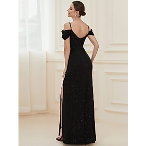 Ever-Pretty Women's Long Glitter A-line Off Shoulder Wedding Party Dress for Women Black US14