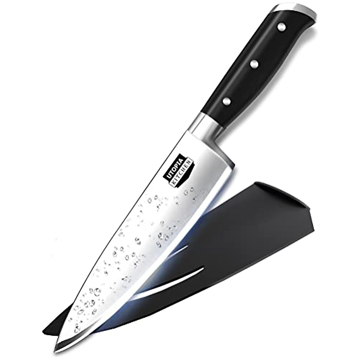 Utopia Kitchen 8 inch Chef Knife Cooking Knife Carbon Stainless Steel Kitchen Knife with Sheath and Ergonomic Handle - Chopping Knife for Professional Use (Black)