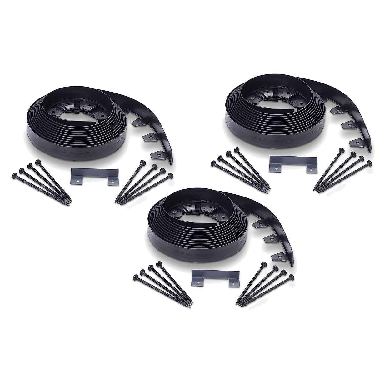 EasyFlex No-Dig Landscape Edging with Anchoring Spikes, 2.7 in Tall Decorative Stone-Look Garden Border, 15 Foot Kit, Slate Gray & Tall Wall No-Dig Landscape Edging, 90' kit