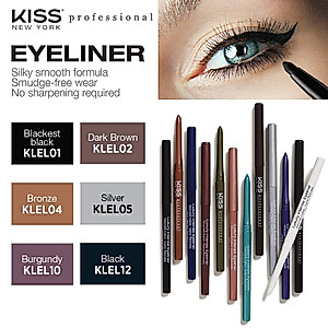 KISS New York Professional Retractable Eyeliner, Luxury Intense Highly Pigmented Eye Makeup, Long-Lasting, Water-Resistant, Smudge-Proof, Smooth Gliding (3 PACK, Blackest Black)