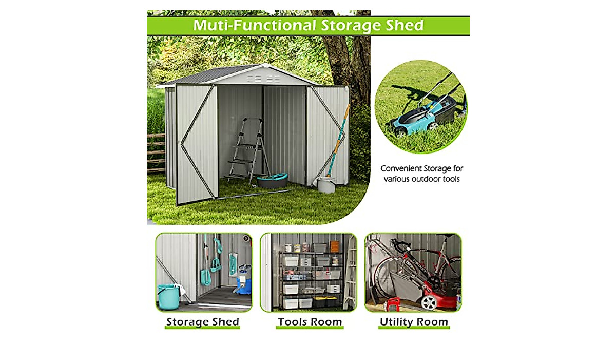 TOLEAD Metal Outdoor Storage Shed 6' x 4', Outside Storage House with ...