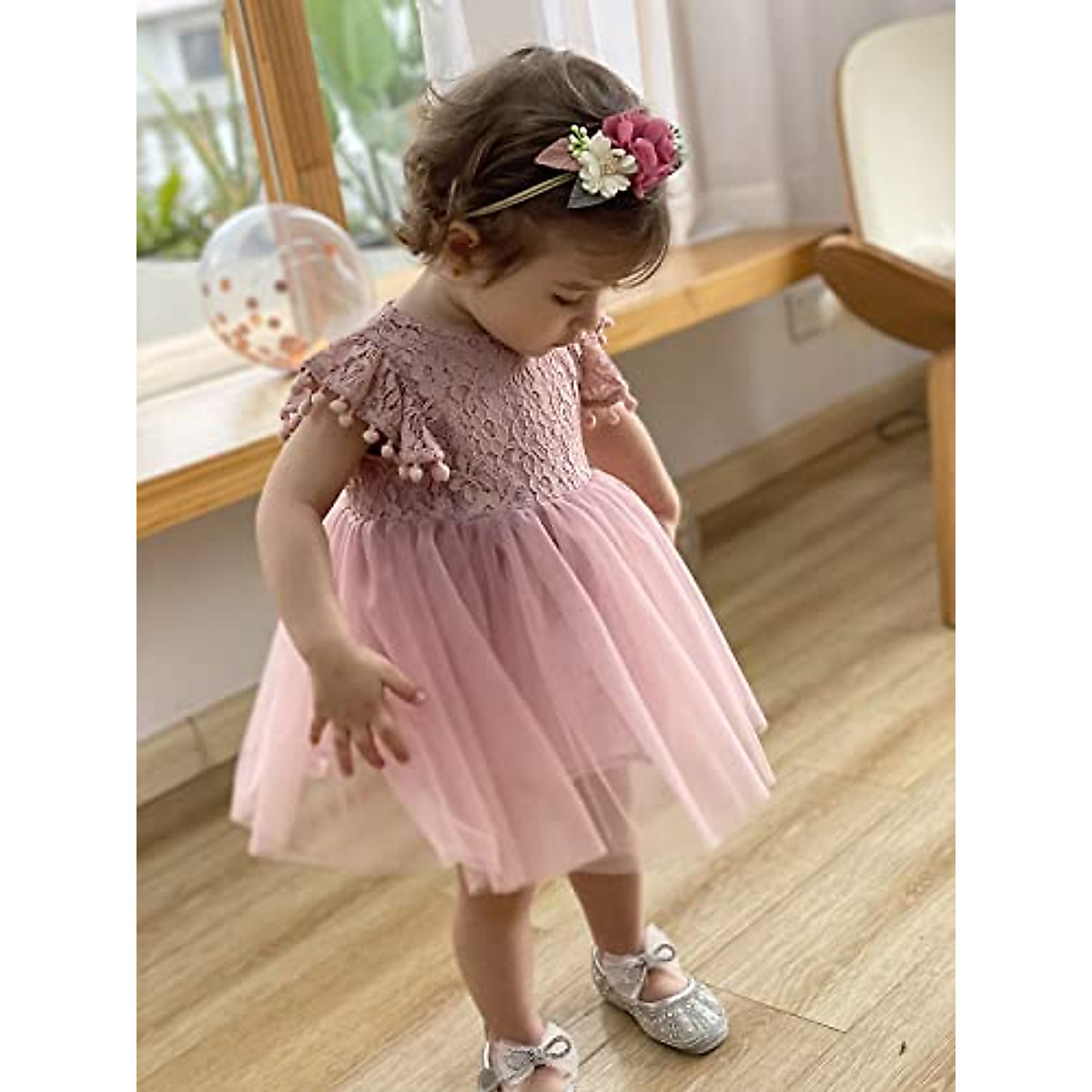 Tutu Dreams Girl Lace Tulle Dress Princess Flower Girl Dresses Birthday Boho Party (4T, Dusty Rose)