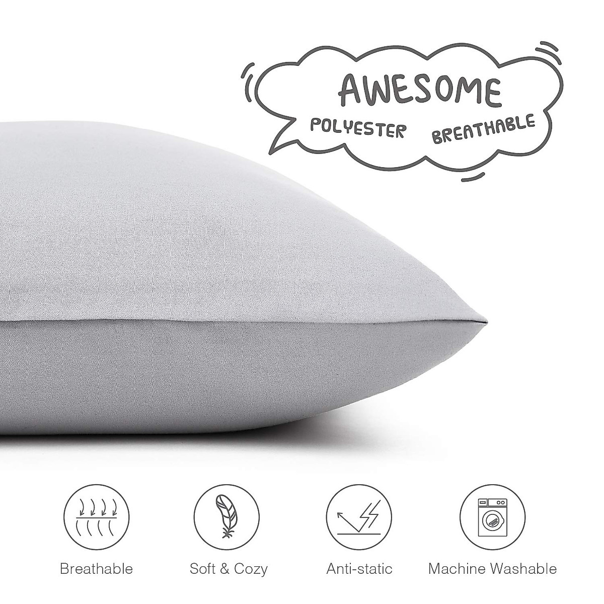 EXQ Home Toddler Pillowcases 14x20 Travel Pillow Case Set of 2, Small Pillow Case Fits Baby Pillow Sized 12x16, 13x18, Kids Pillowcases 2 Pack Machine Washable with Envelope Closure(Light Grey)