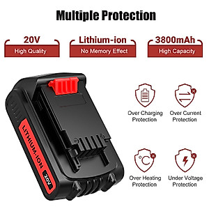 2Pack 20 Volt 3800mAh Replacement for Black and Decker 20V Battery Lithium MAX LBXR20 LB20 LBX20