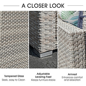 Temminkii Outdoor 6-Pieces Outdoor Warm Grey Wicker Sectional Sofas Patio Conversation Set W Blue Thickened Cushions,Coffee Table for Poolside,Backyard,Garden