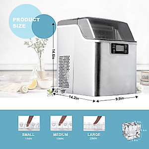 WATOOR Countertop Ice Cube Maker Ice Machine, 45Lbs/24H, 24 pcs Square Clear Solid Ice Cube in 15 Mins, Stainless Steel Ice Cube Maker with Ice Scoop, Perfect for Home/Kitchen/Office/Bar