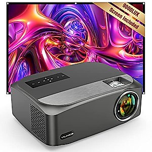 VILINICE Projector with 100" Projector Screen, Native 1080P 9000Lux Projector Full HD 100,000h Lamp Life Movie Projector Compatible with TV Stick, Roku, Smart Phone, HDMI, USB, VGA, AUX(Grey)