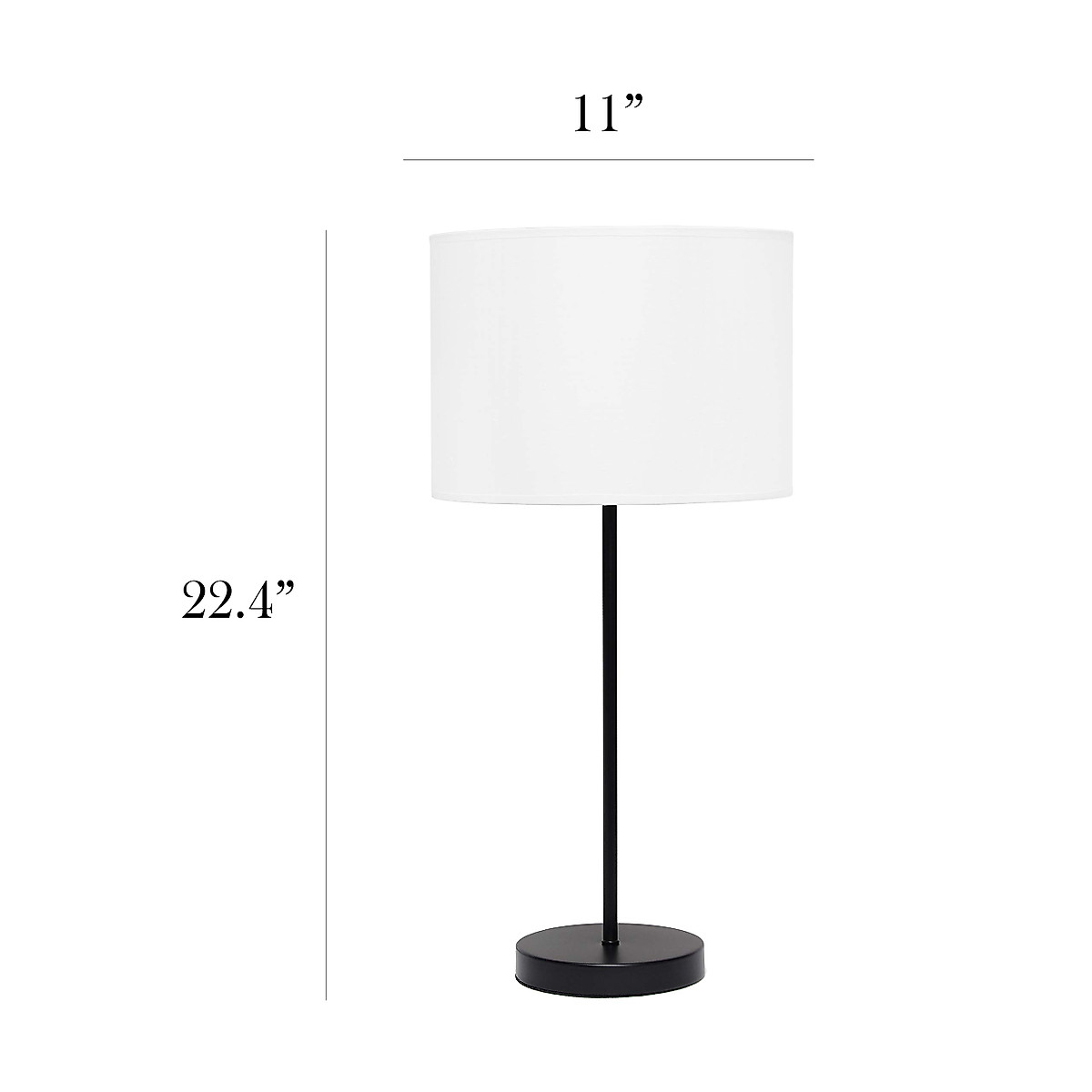 Simple Designs LT2040-BAW 23" Tall Contemporary Standard Metal Stick Lamp with Round Base and Drum Fabric Shade for Home Décor, Bedroom, Office, Dorm, Living Room, Entryway, Foyer, Black & White