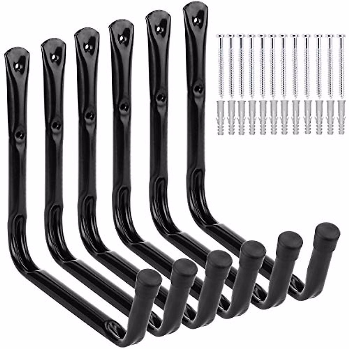 Yisunnan Heavy Duty Giant Garage Storage Hook Wall Mounted Utility Hanging Rack for Surfboard,Ladder,Kayak (6 Pcs Black 10" J Hook)