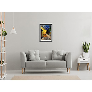 3D Print simulation hand painted texture on canvas painting Van Gogh Famous Classic Wall Art Café Terrace at Night Starry Night Blue Sky Hand Made Ornate Framed UNIQUE INNOVATION Patent pending