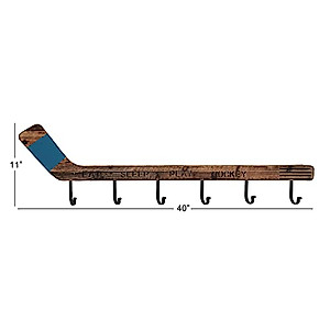 Deco 79 Wood Hockey Stick 6 Hangers Wall Hook, 40" x 2" x 11", Brown